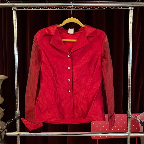 Helene Blake | Tops | Vintage Sheer Red Button Up | Poshmark